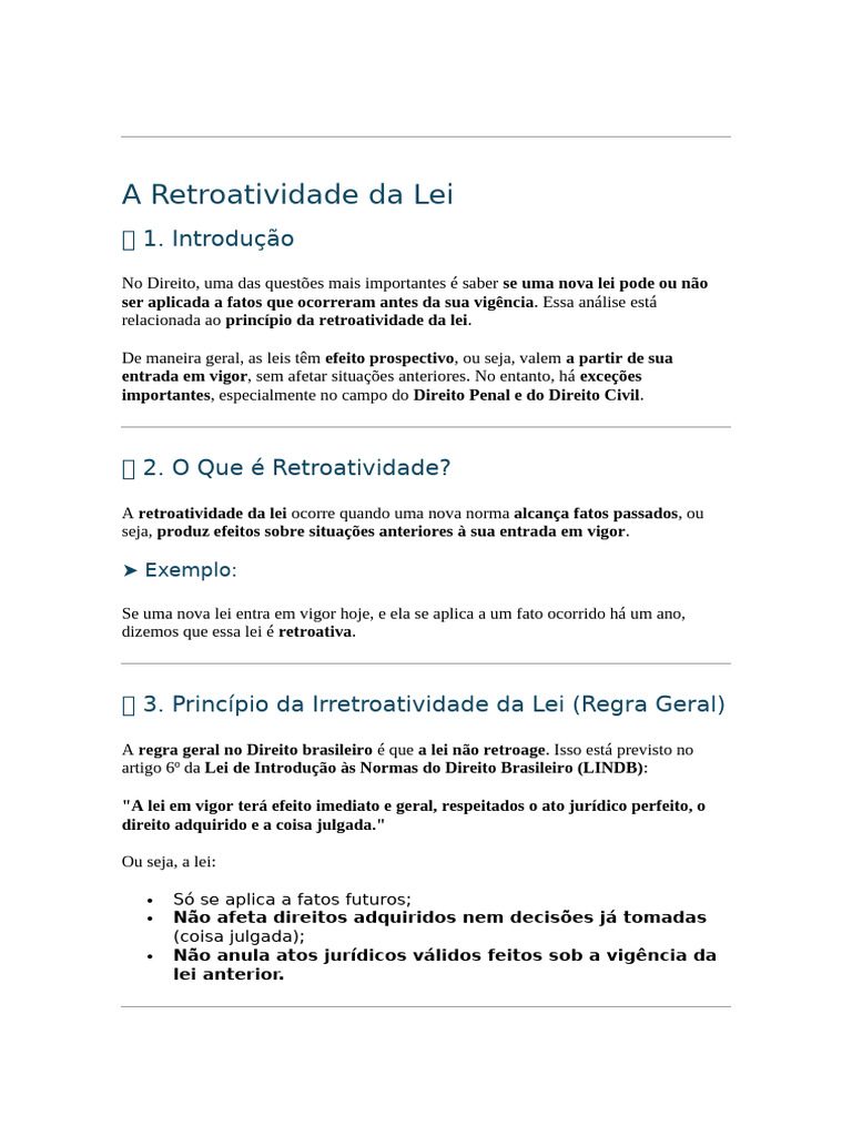Retroatividade da Lei: Princípios e Exceções | PDF | Lei Civil (Lei ...