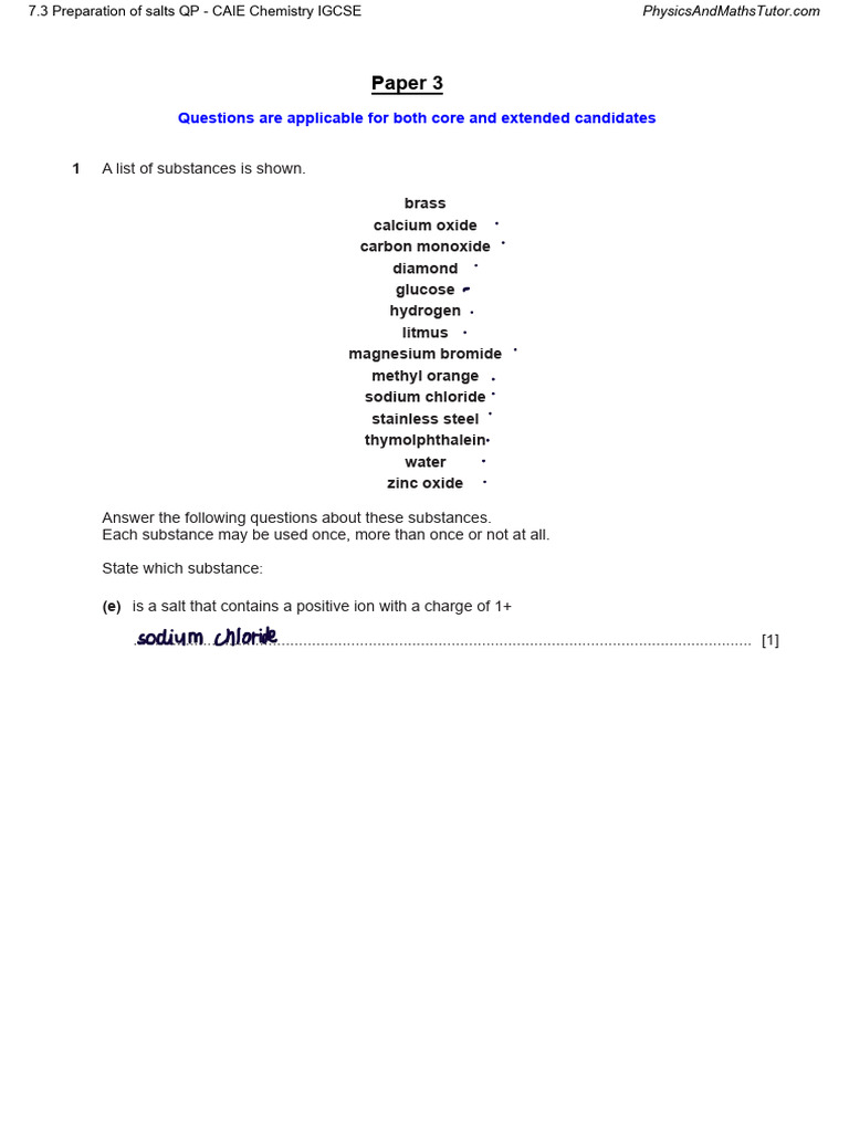 7.3 Preparation of Salts QP | PDF | Salt (Chemistry) | Ammonium