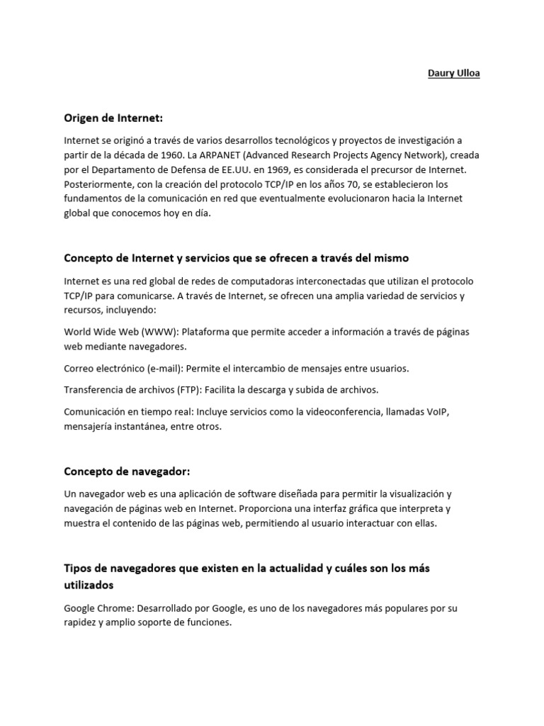 Origen y Funciones de Internet y Navegadores | PDF | Internet | Red mundial