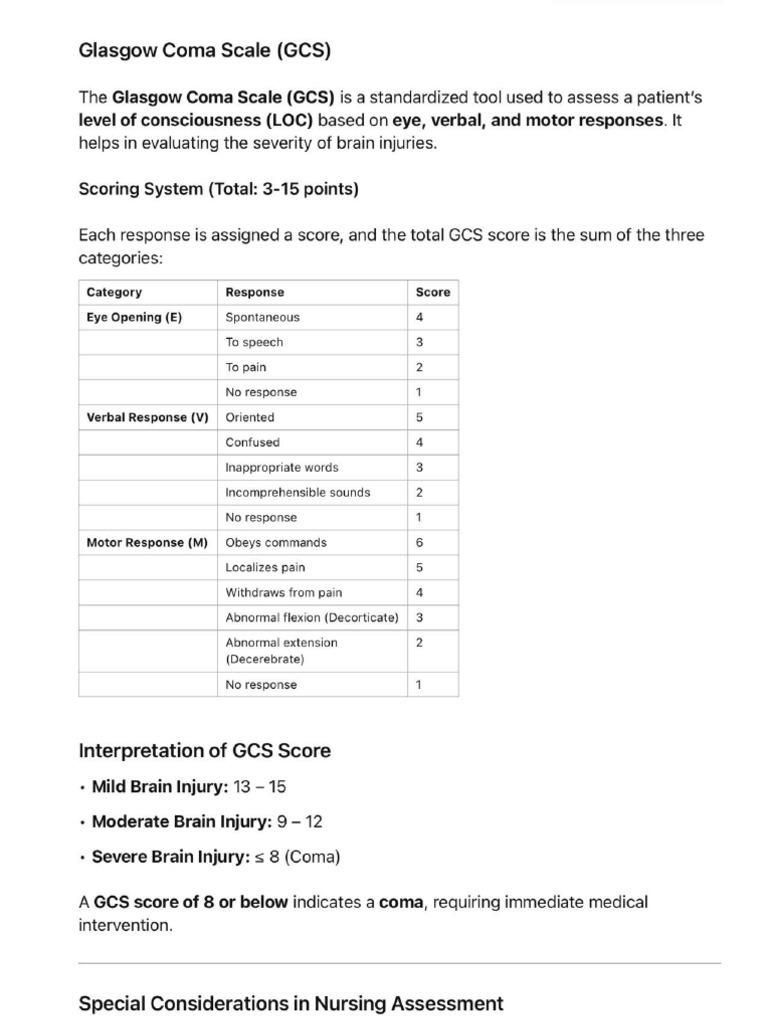 Glasgow Coma Scale (GCS) | PDF