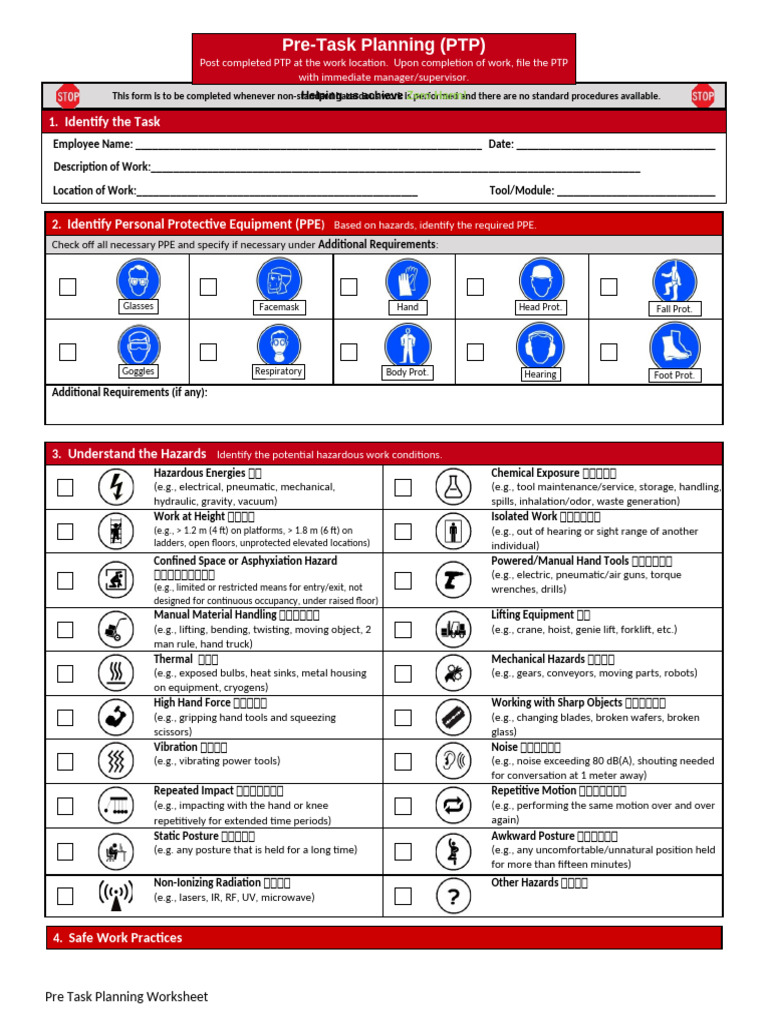 Pre Task Planning Worksheet | PDF | Personal Protective Equipment ...