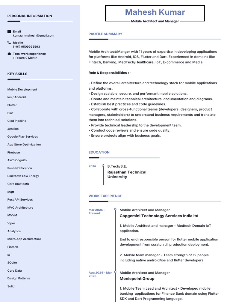 Mahesh Resume - Mobile Architect and Manager | PDF | Mobile App | Ios