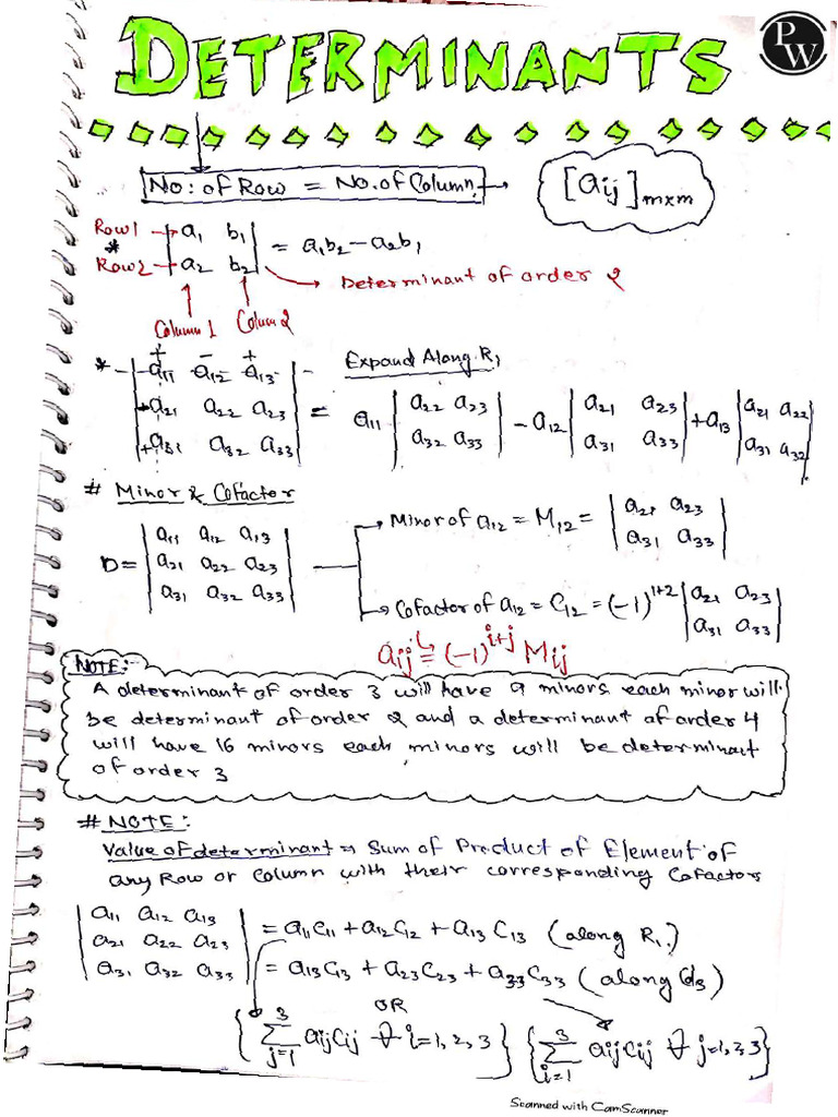 Determinants - Handwritten Notes Lakshya JEE 2026 - Compressed | PDF