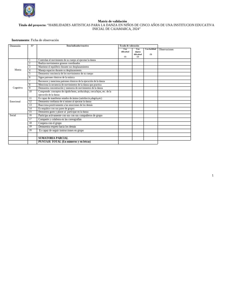 Matriz de Validaci-N de Instrumentos - 2024.docx (1) (1) Rosana | PDF | Bailes | Las emociones
