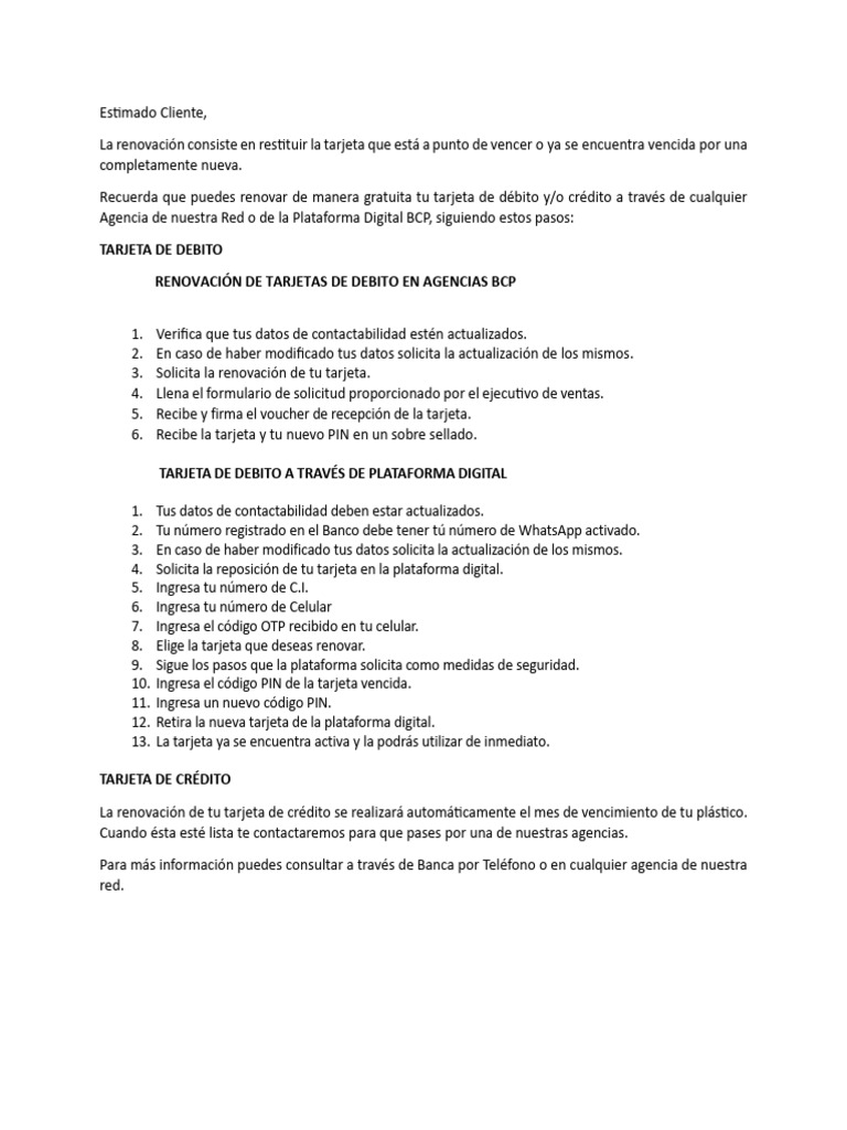 Renovación Tarjeta | PDF