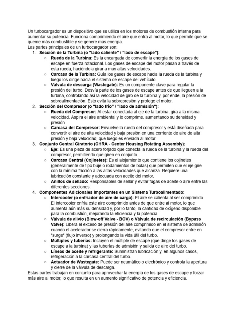 Partes del turbocargador explicadas | PDF | Turbocompresor | Rodamiento ...