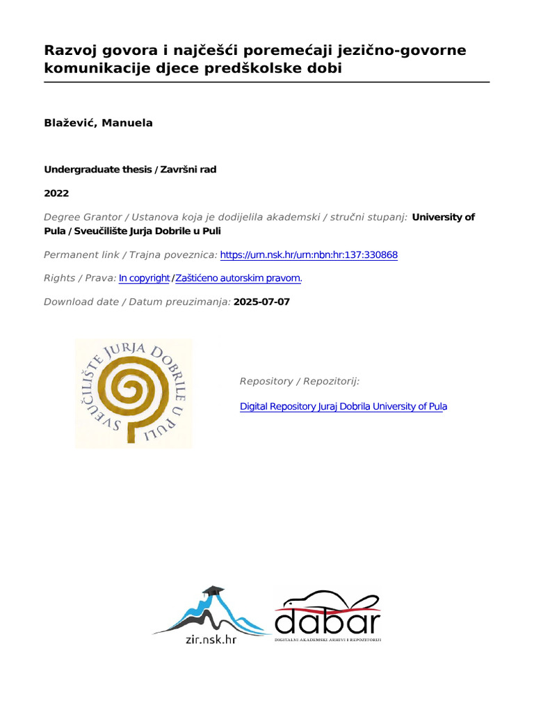 Razvoj Govora I Najcesci Poremecaji Jezicno-Govrne Komunikacije Djece 1 ...