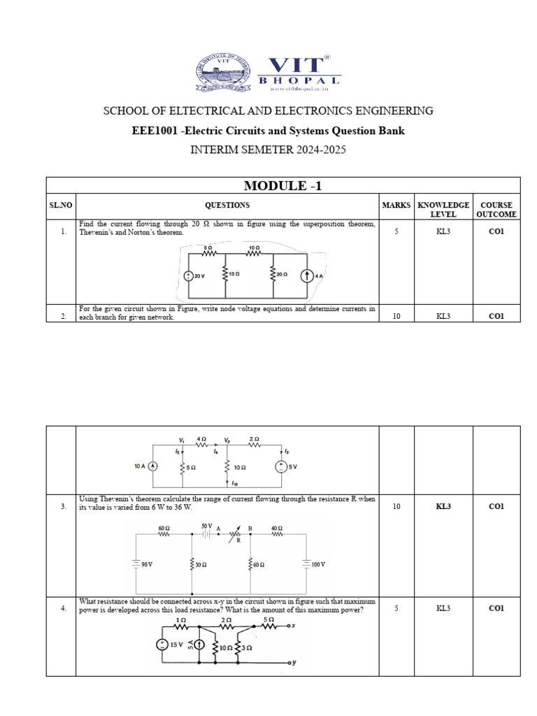 Eee1001 Ecs Question Bank Interim Sem 24-25 | PDF | Bipolar Junction Transistor | Inductor