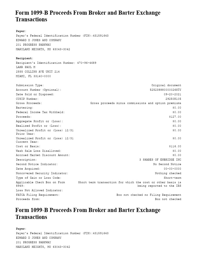 Form 1099-B Proceeds From Broker and Barter Exchange Transactions | PDF ...