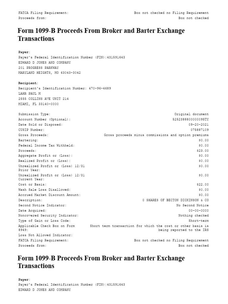 Form 1099-B Proceeds From Broker and Barter Exchange Transactions | PDF | Barter | Private Sector