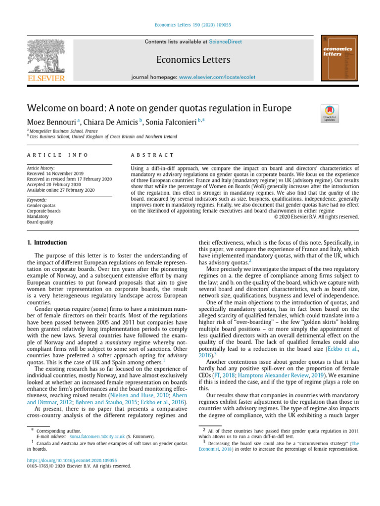 Gender Quotas in European Corporate Boards | PDF | Book Value