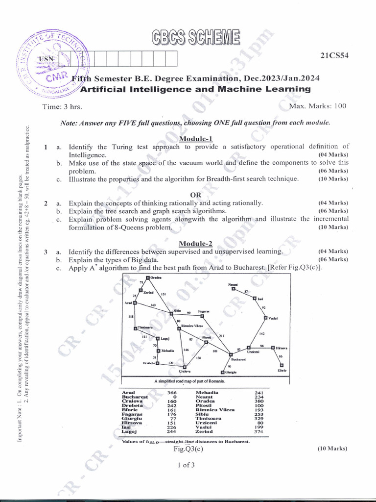 VTU Exam Question Paper With Solution of 21CS54 Artificial Intelligence and Machine Learning Jan ...