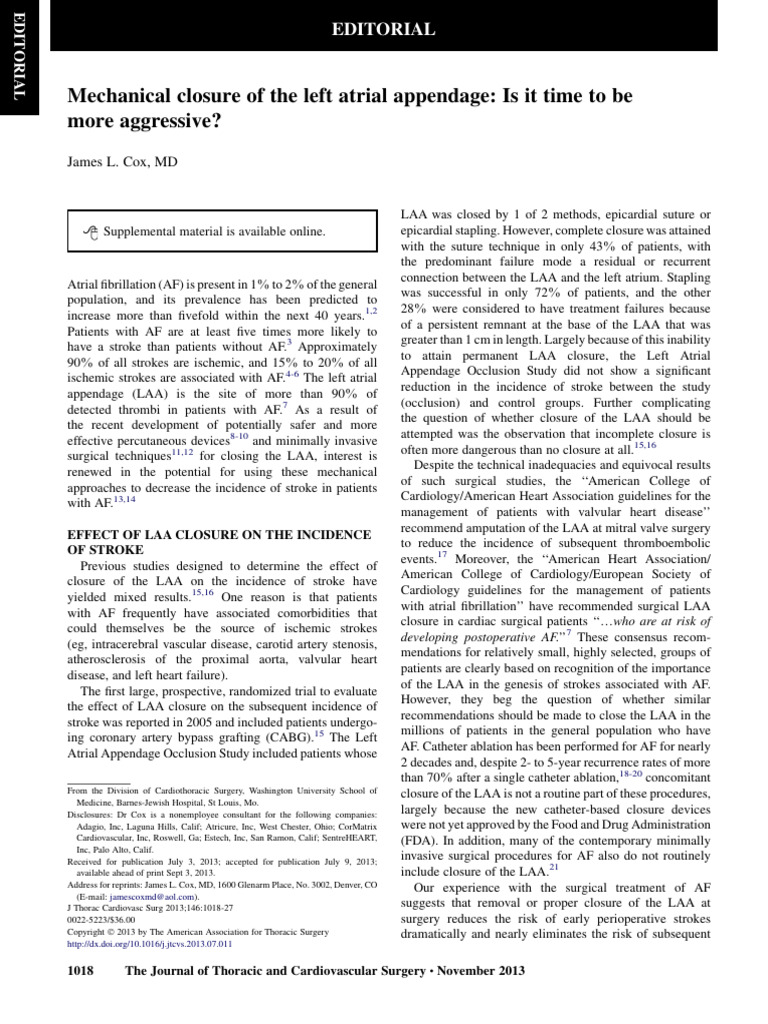 Mechanical Closure of The Left Atrial Appendage - Is It Time To Be More ...