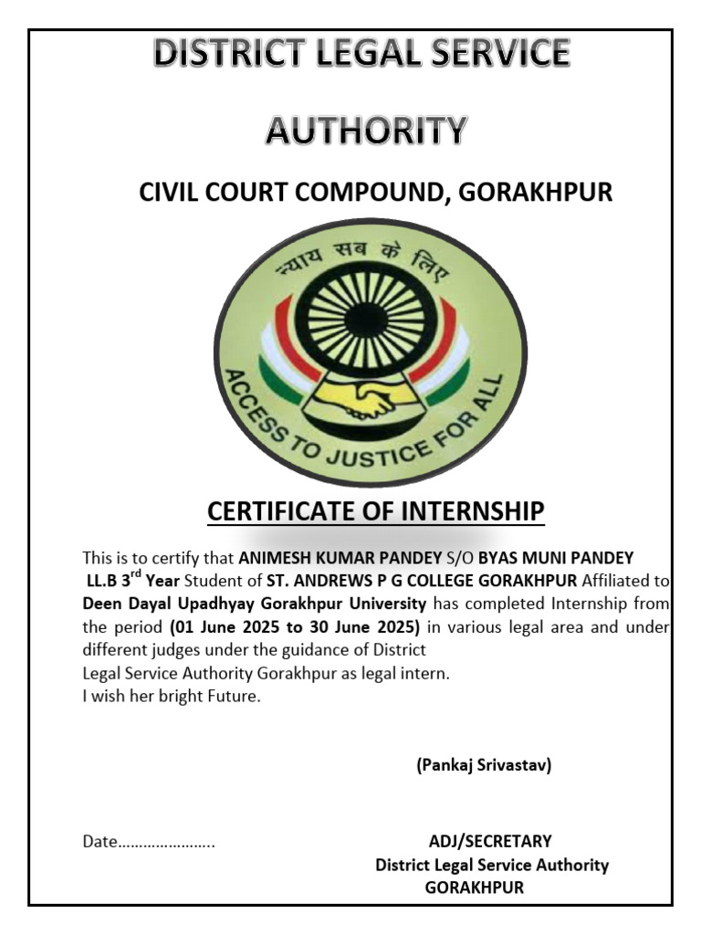 Gorakhpur Civil Court Internship Certificate | PDF
