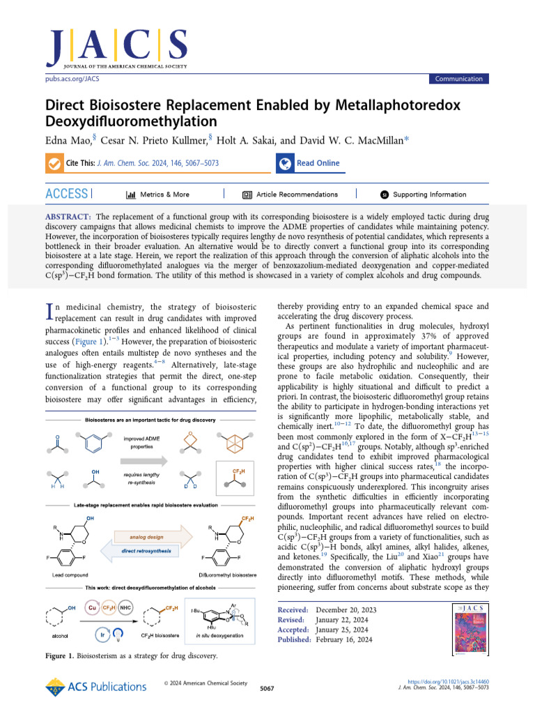 Mao Et Al 2024 Direct Bioisostere Replacement Enabled by ...