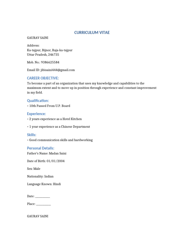 Gaurav Saini CV | PDF