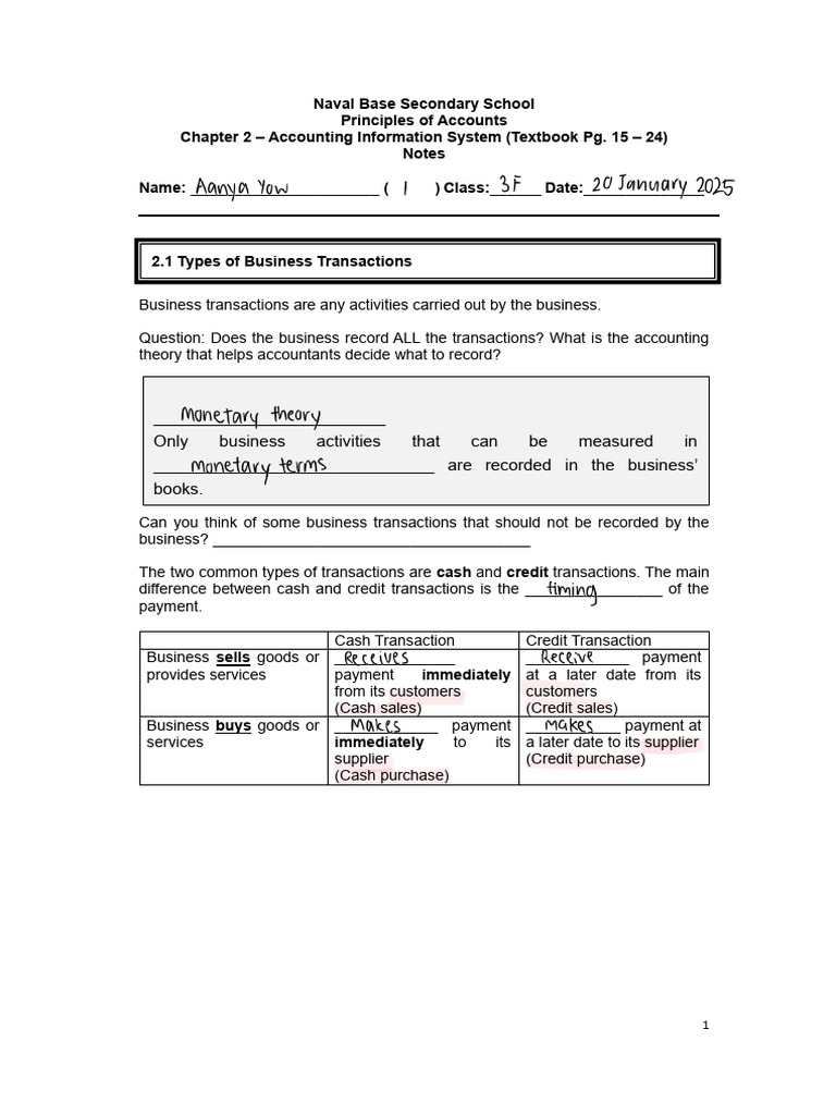 Chapter 2 Accounting Information System Lesson Notes Pdf