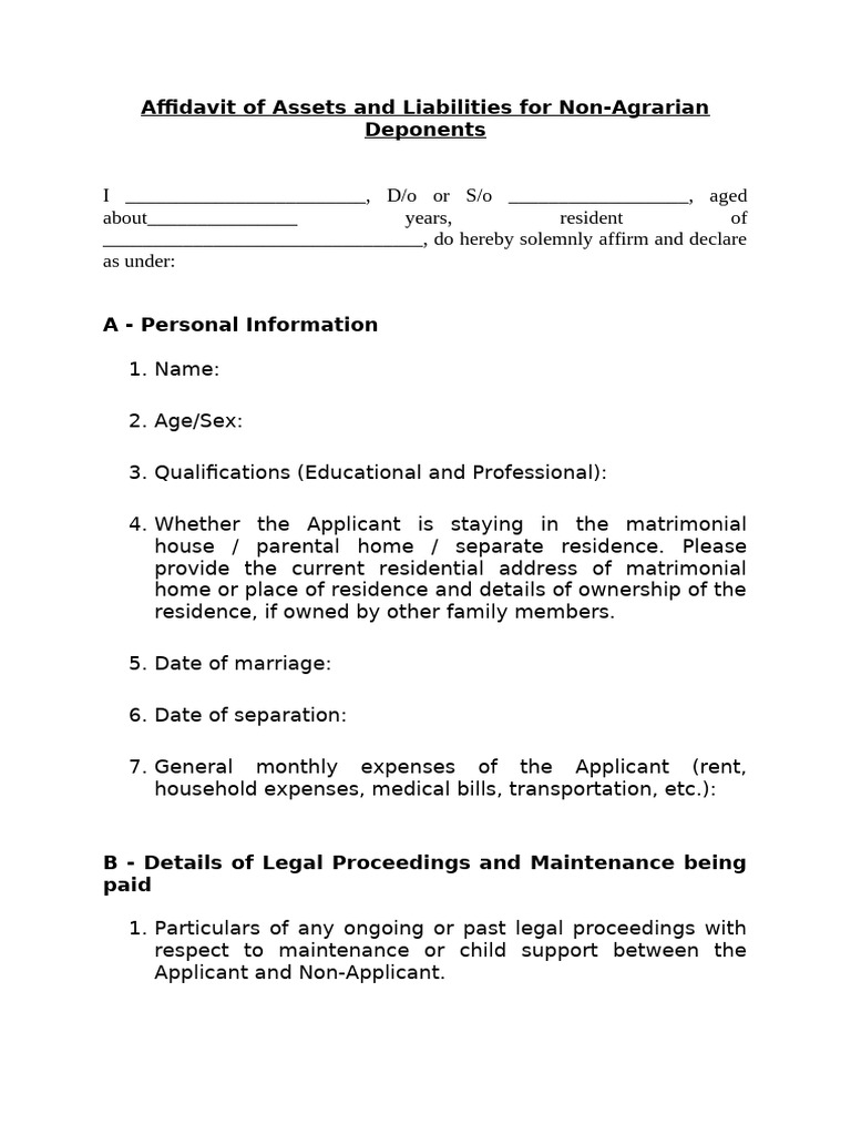 Non-Agrarian Assets and Liabilities Affidavit | PDF | Expense | Affidavit
