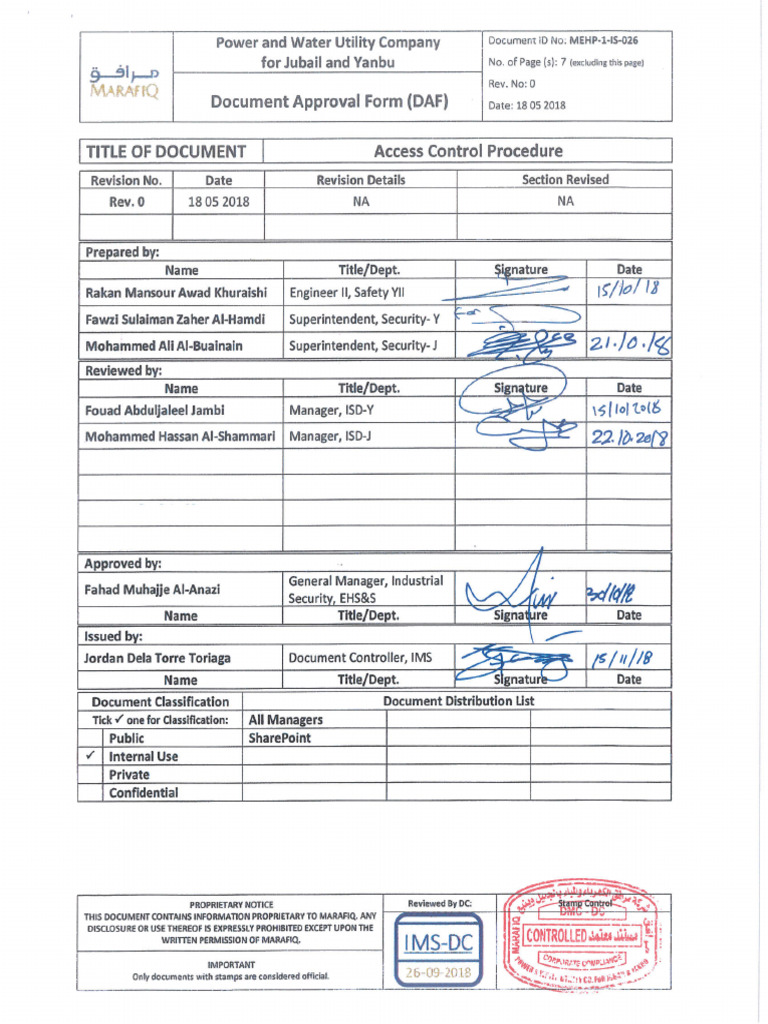 MEHP-1-Is-026 Access Control Procedure (Rev. 0) | PDF