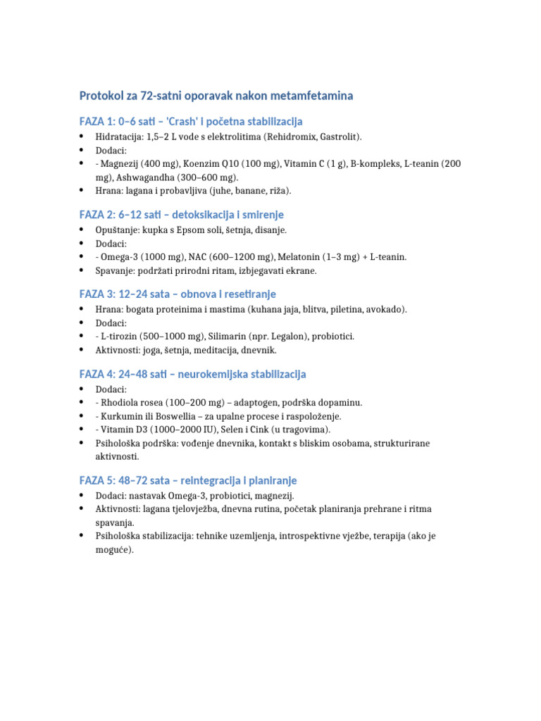 Protokol 72h Oporavak Metamfetamin | PDF