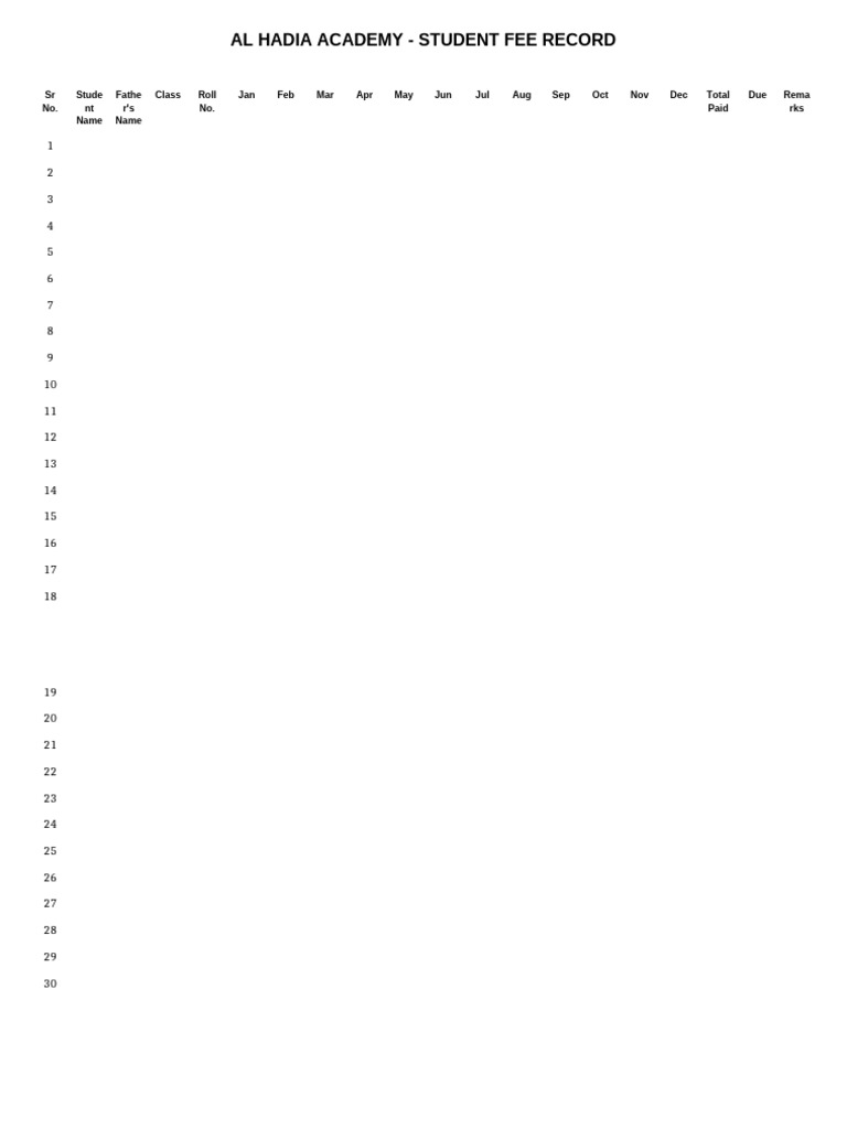 AL HADIA Academy Student Fee Record | PDF