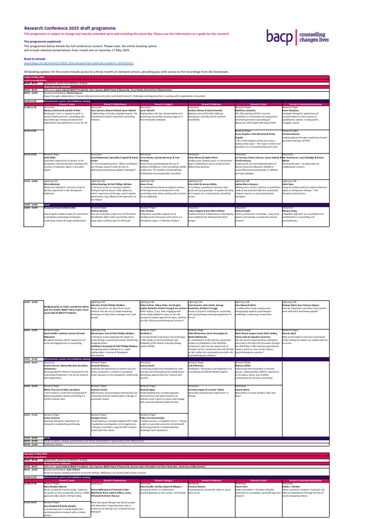 Bacp Research Conference 2025 Programme v5 | PDF | Psychotherapy | Psychological Trauma