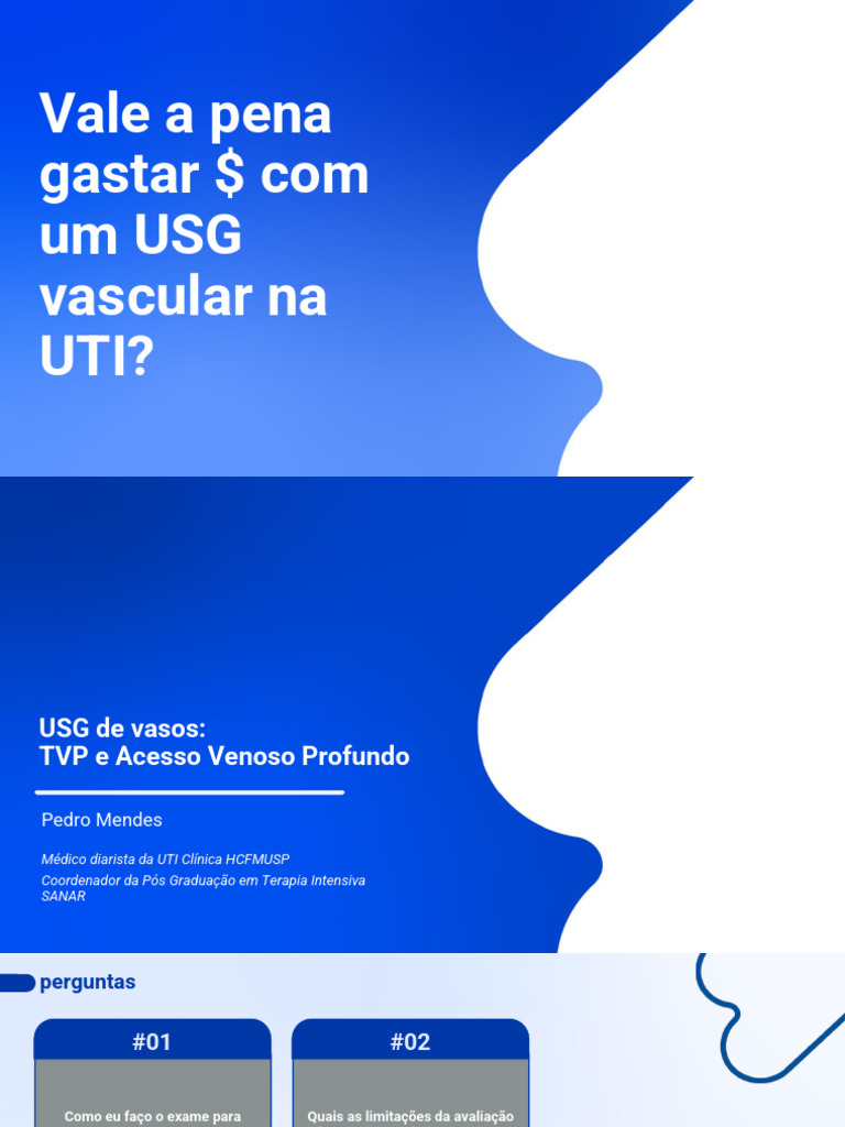 USG Vascular na UTI: Avaliação e Técnicas | PDF | Ultrassom médico ...