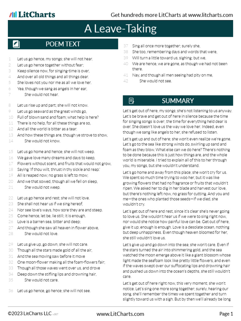 LitCharts A Leave Taking | PDF | Metre (Poetry) | Poetry
