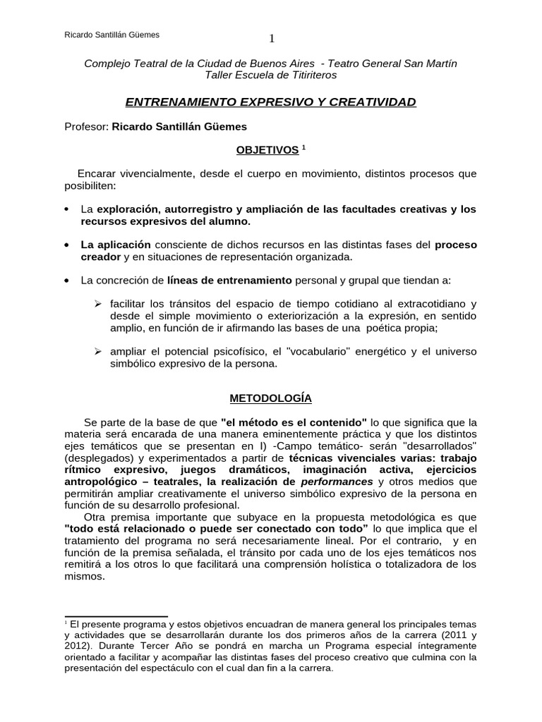 Taller de Creatividad y Expresión Teatral | PDF | Creatividad | Teatro