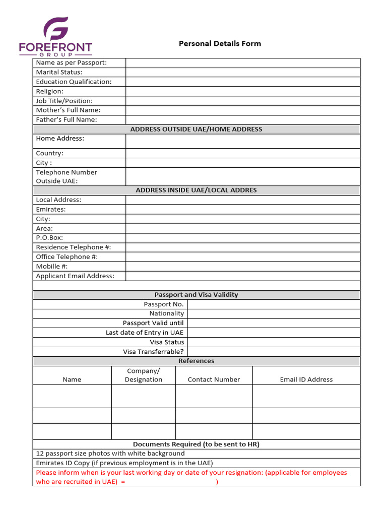 Personal Details Form | PDF