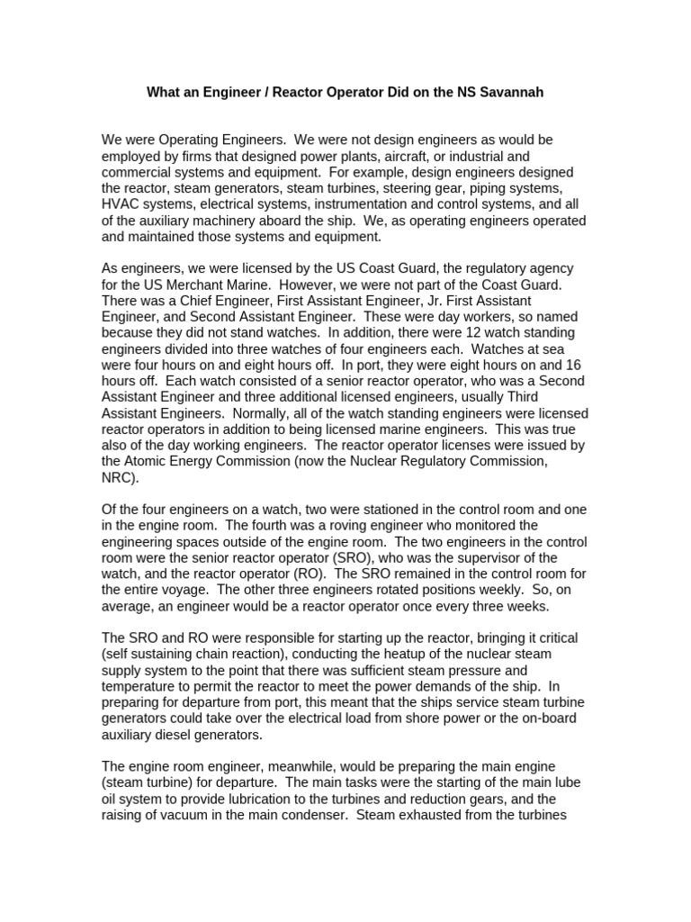 NS Savannah Engineer Operations Explained | PDF | Nuclear Reactor | Steam