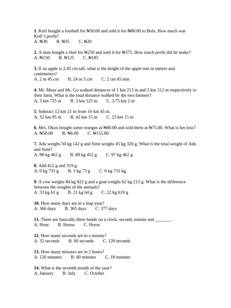 Mathematics Objective Test | PDF