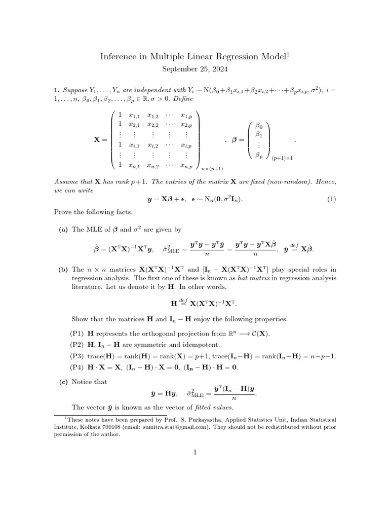 Multiple Linear Regression Inference Guide | PDF | Errors And Residuals ...