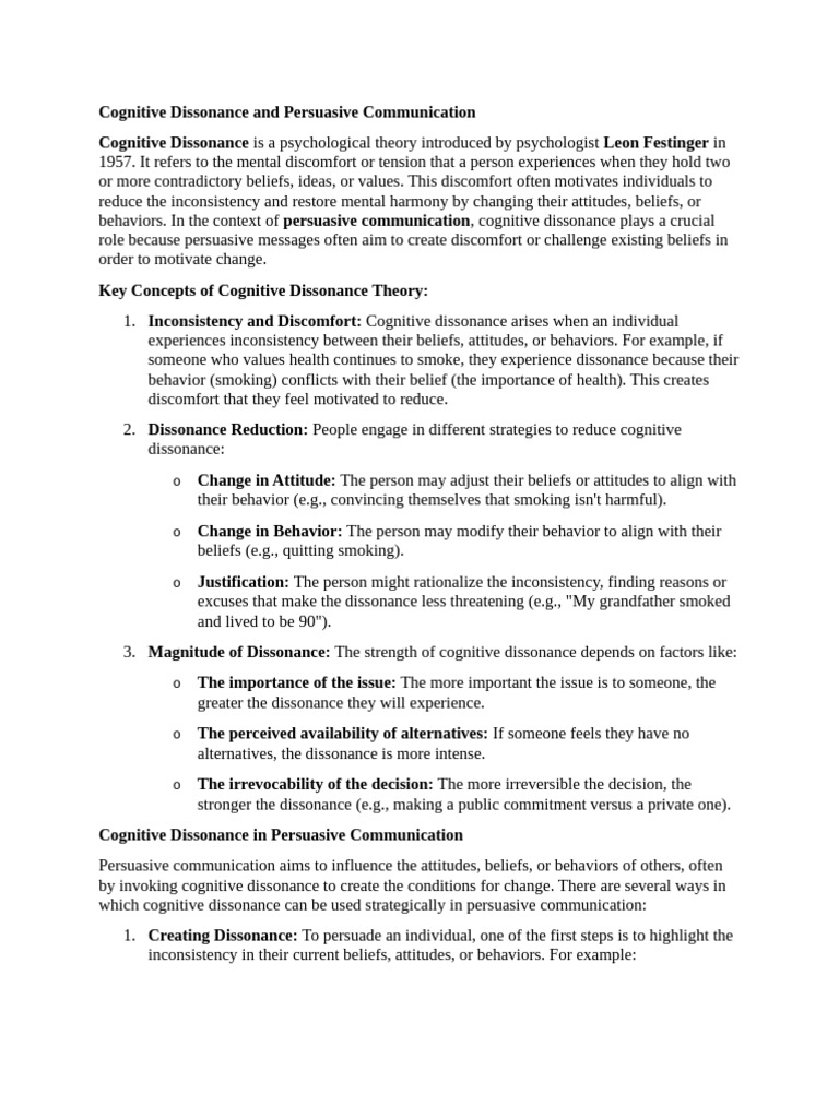Lecture 10 Cognitive Dissonance and Persusive Communication | PDF ...