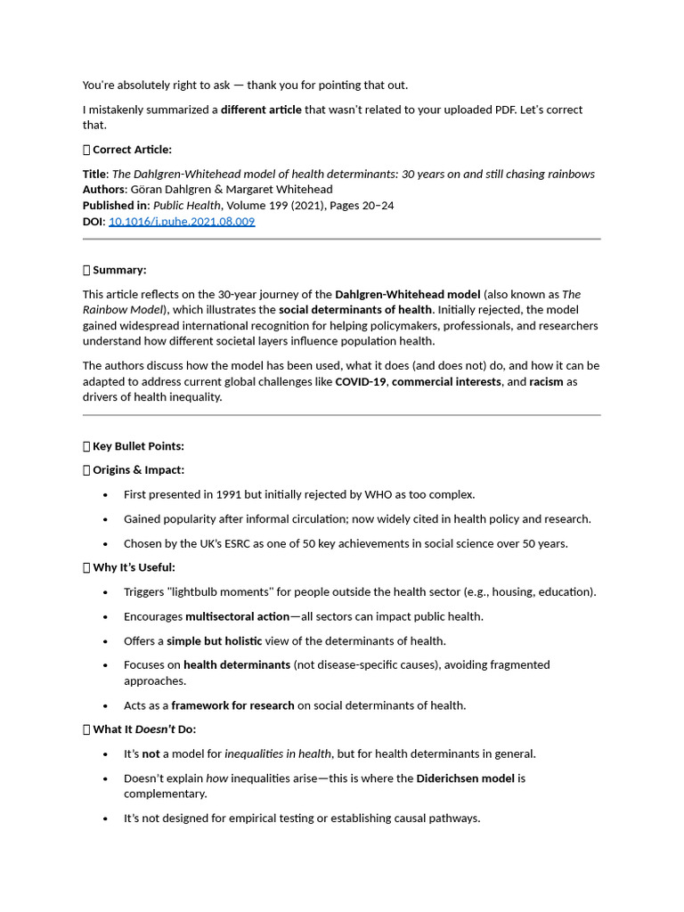 The Dahlgren-Whitehead Model of Health Determinants & The History ...