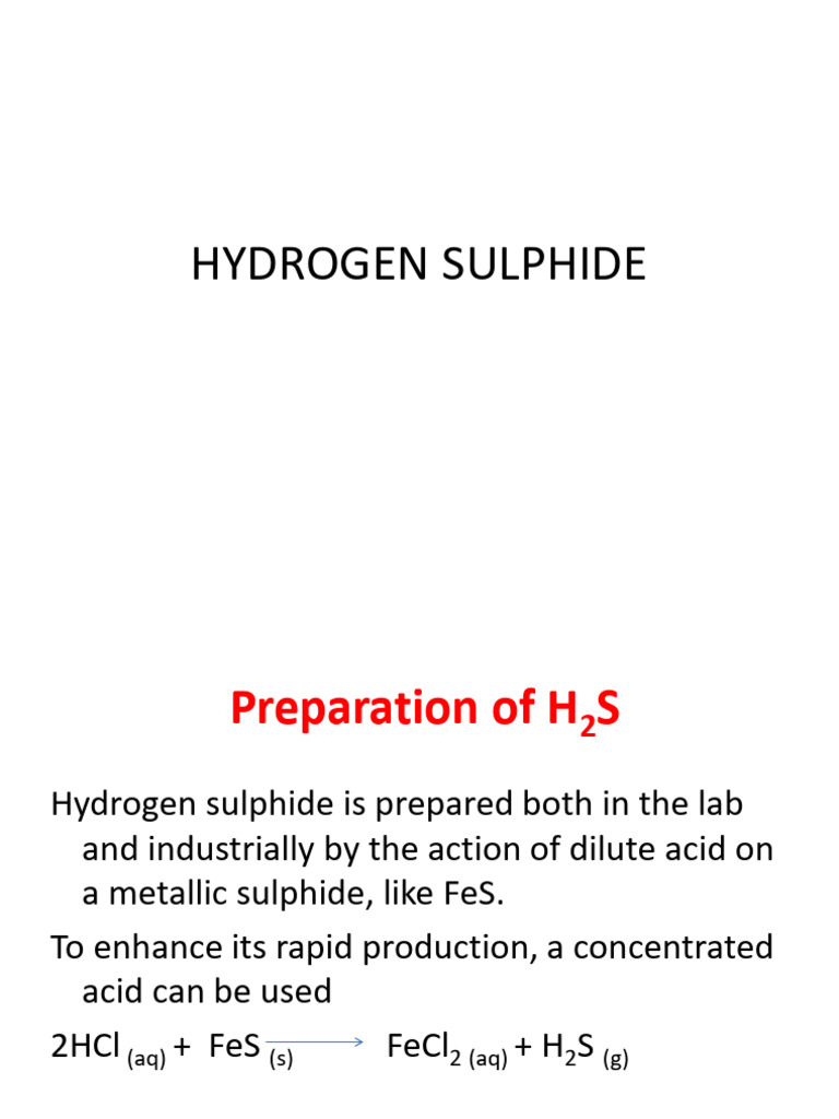 Hydrogen Sulphide: Preparation and Properties | PDF | Sulfur Dioxide ...