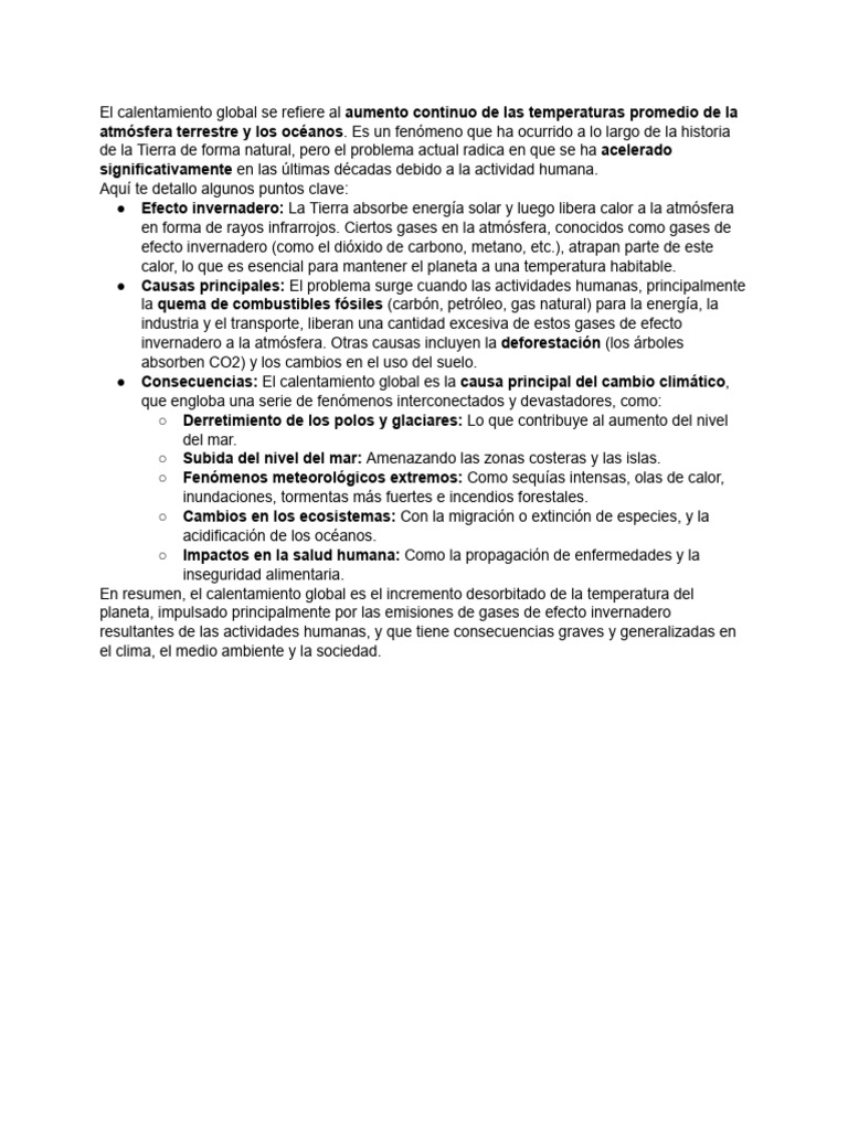Calentamiento Global: Causas y Consecuencias | PDF