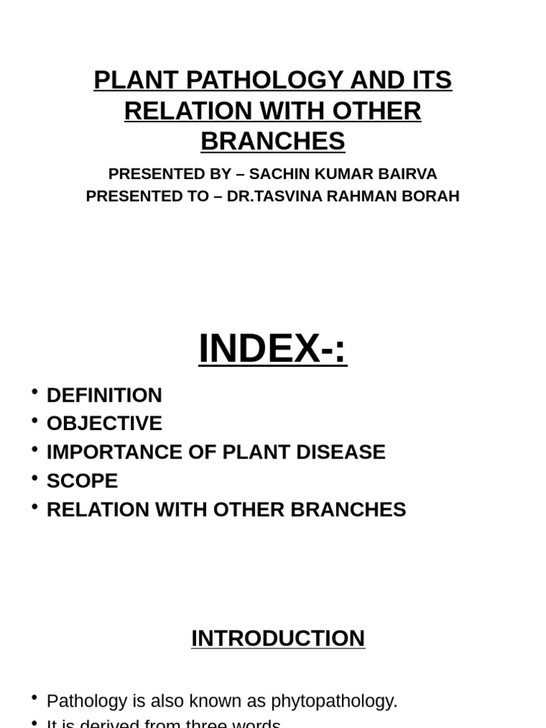 Overview of Plant Pathology Branches | PDF | Plant Pathology | Pathology