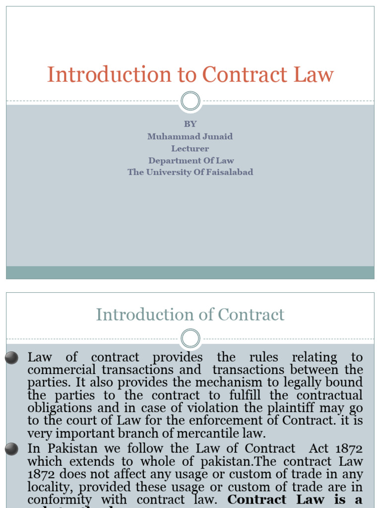 Law of Contract Introduction | PDF | Consideration | Offer And Acceptance