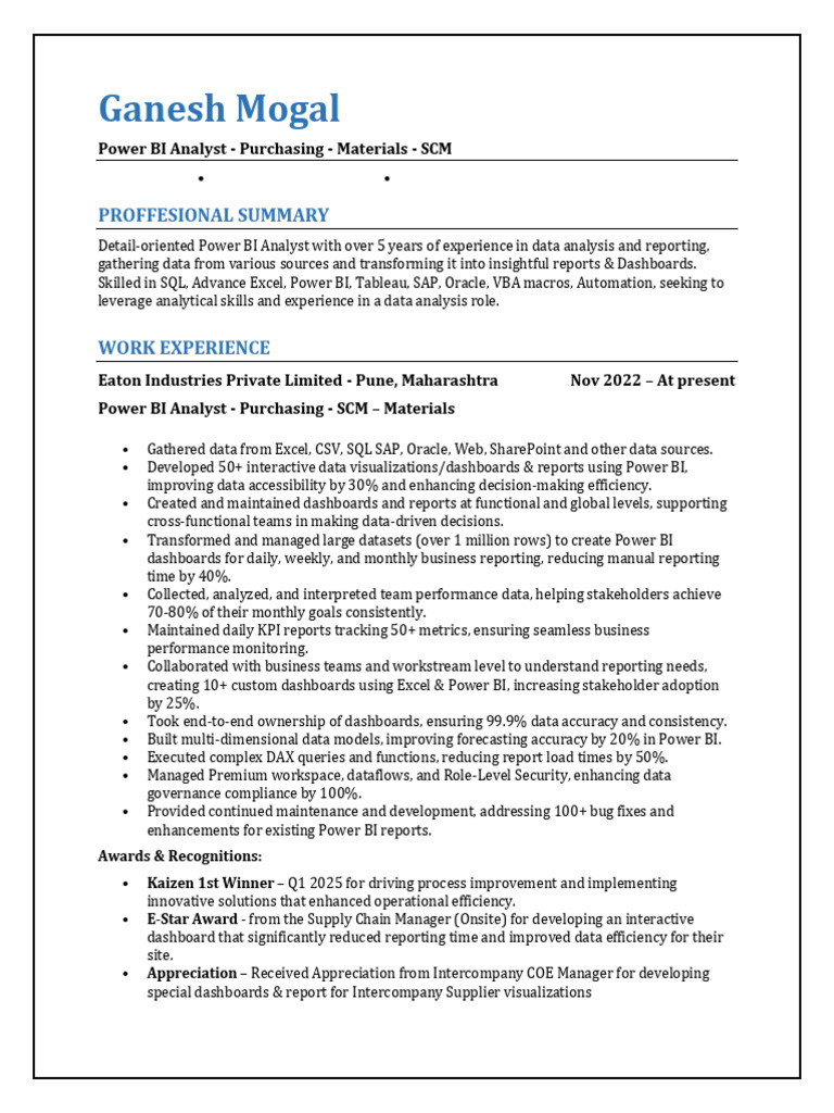 Ganesh Resume Data Analyst | PDF | Supply Chain Management | Microsoft Excel