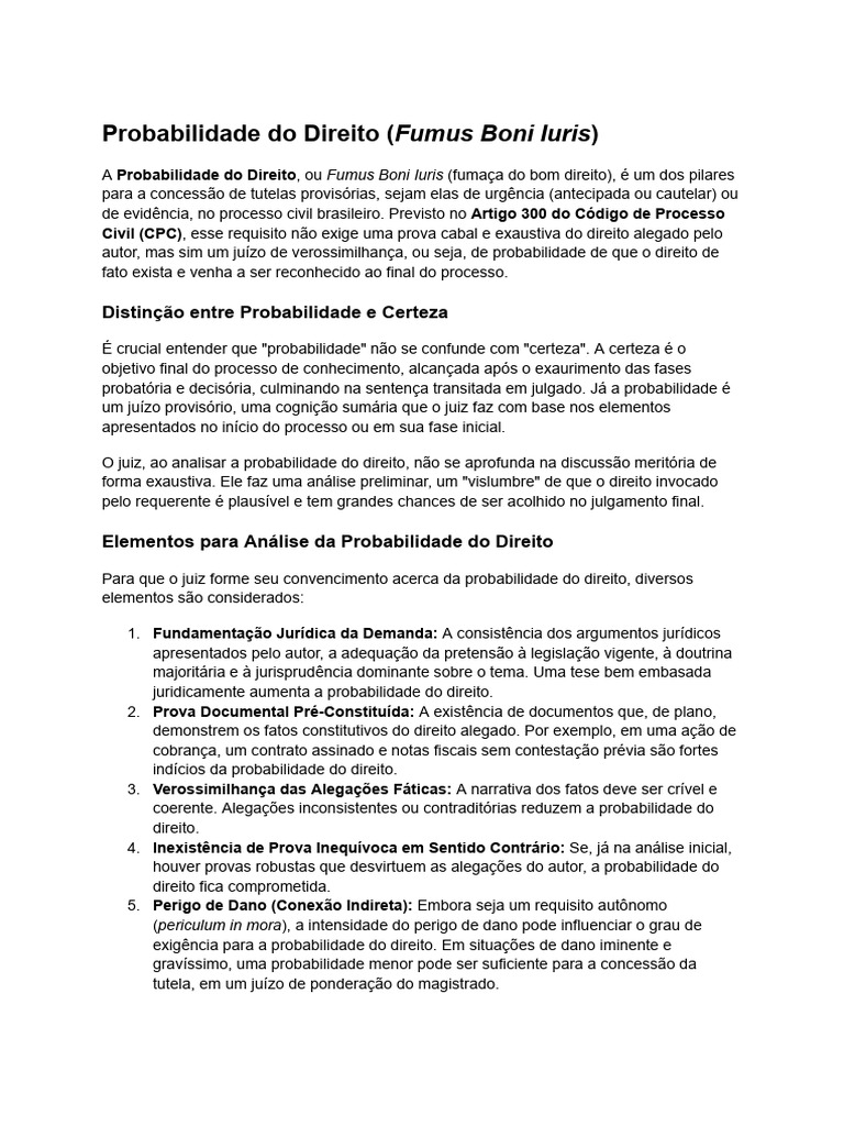 Probabilidade do Direito: Fumus Boni Iuris | PDF | Prova (jurídico ...