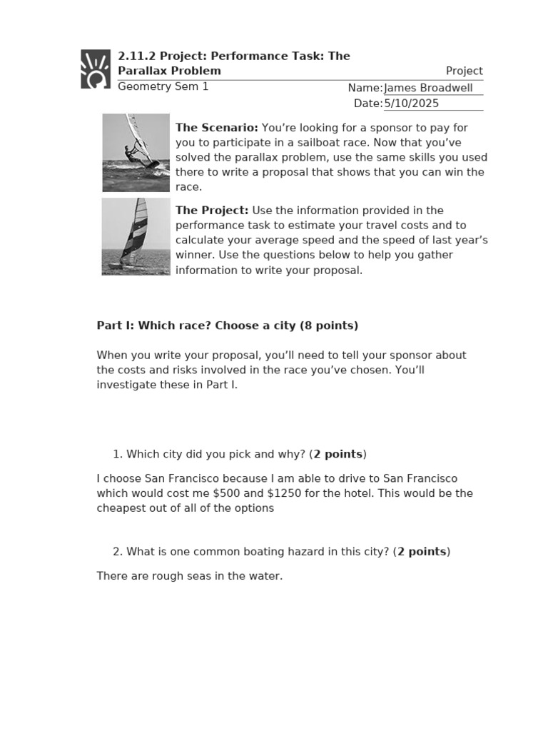 2.11.2 Project - Performance Task - The Parallax Problem (Project) | PDF