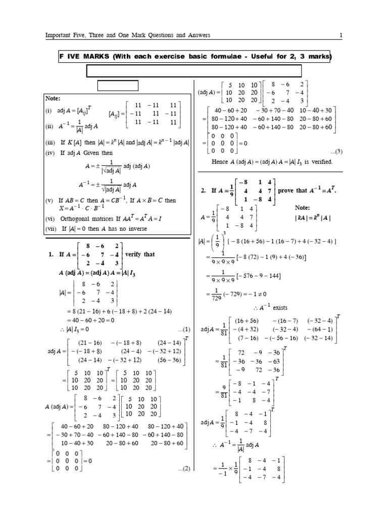 Important Five, Three and One Mark Questions and Answers by Nithish | PDF | Zero Of A Function ...