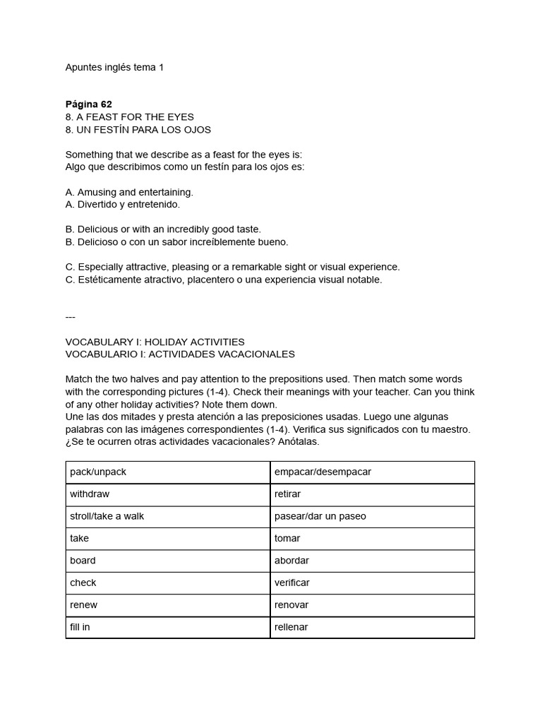 Apuntes de inglés: actividades y vocabulario | PDF