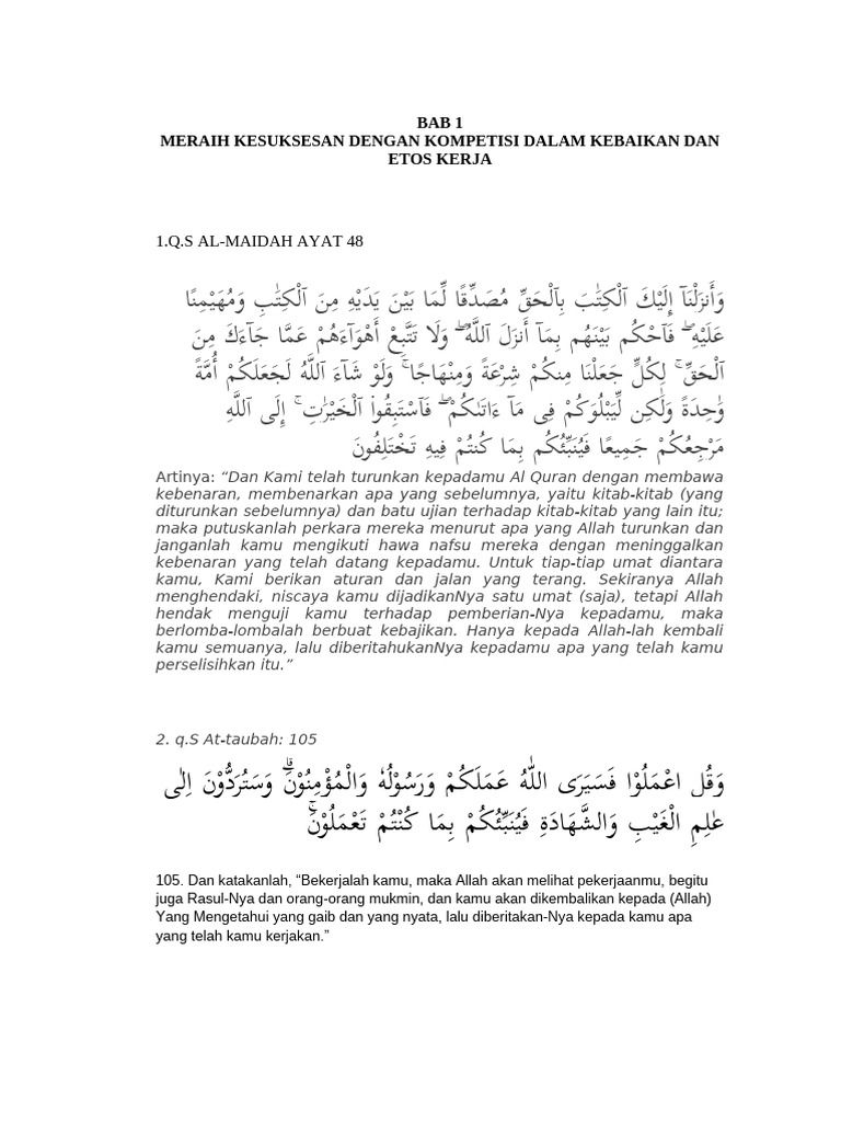 Modul Bab 1 Kompetisi Dalam Kebaikan Dan Etos Kerja Pai Kelas 10 (Kurmer) | PDF