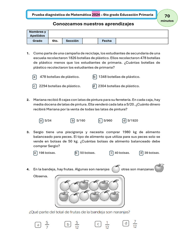 Sexto Grado Matemática Primaria | PDF