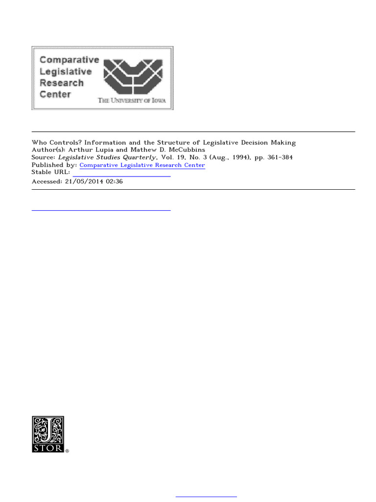 LUPIA, Arthur, MCCUBBINS, Mathew - Who Controls. Information and The ...
