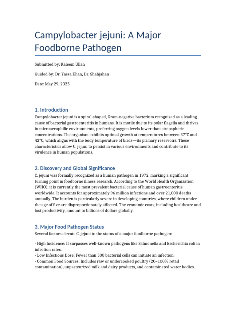 Campylobacter Jejuni Assignment | PDF | Public Health | Clinical Medicine