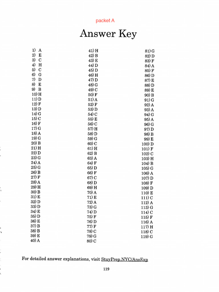 Shsat Summer Reading Packet a Answer Key | PDF