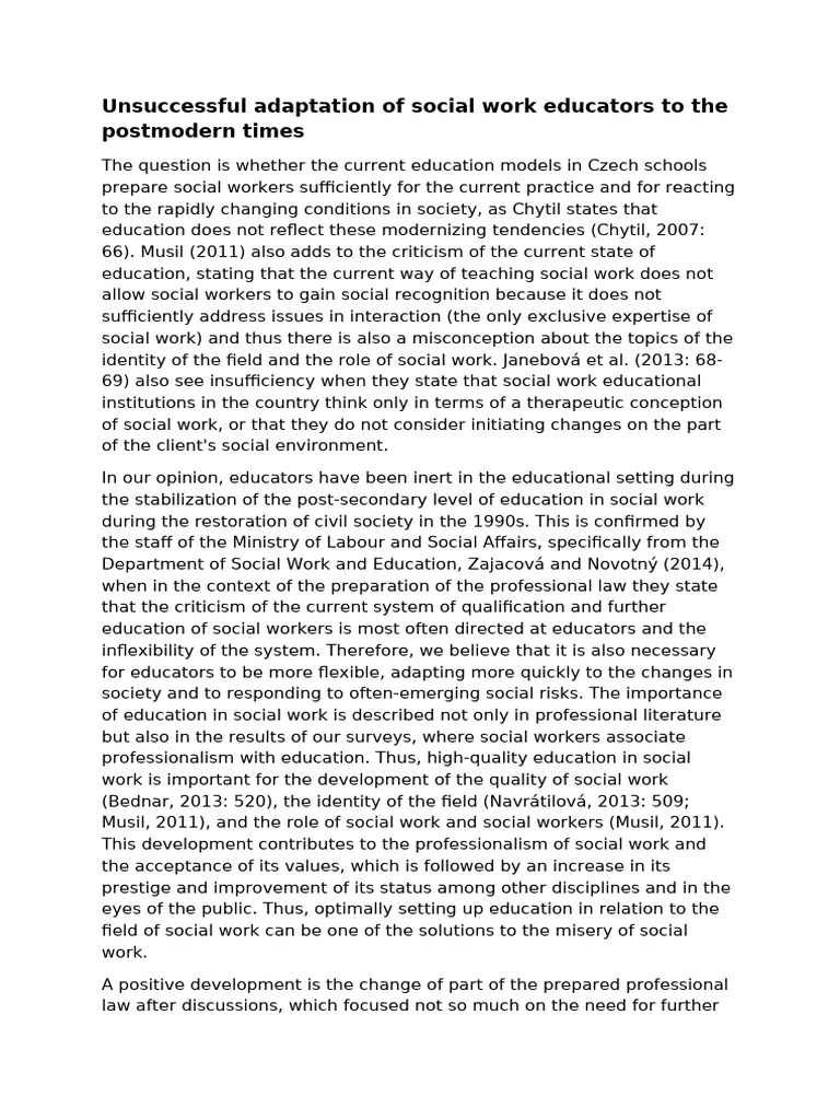 Unsuccessful Adaptation of Social Work Educators | PDF